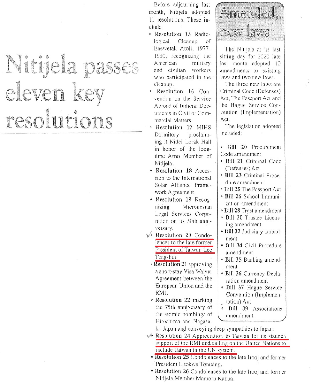 We appreciate the friendship, and the support from Nitijela. Taiwan ...